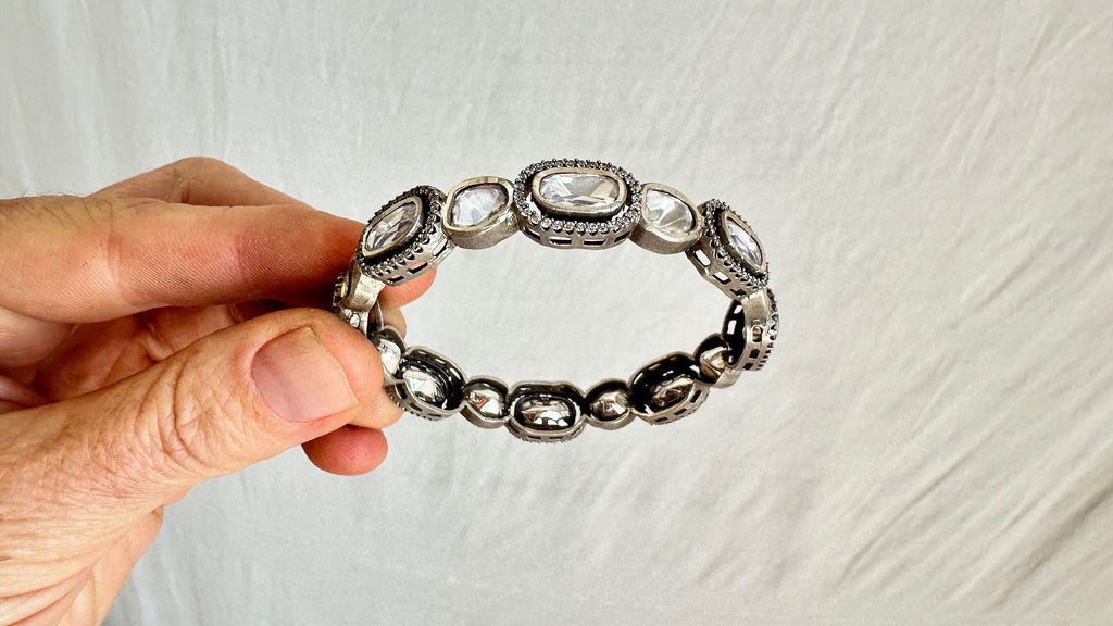 Sterling Silver Indian Bangle PAIR. Crystal & Sterling Silver.