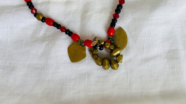 Brass Beaded Shiva Shakti Necklace. Odisha India.