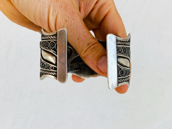 Pair Antique Silver Berber Bangles. Exquisite! Sterling