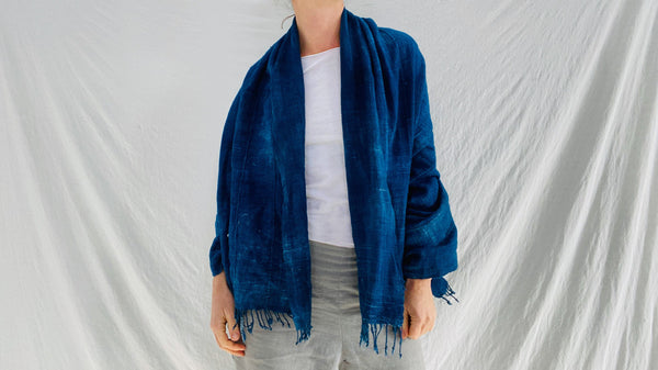 Vintage Indigo African Fringe Shawl & Wrap. Mossi