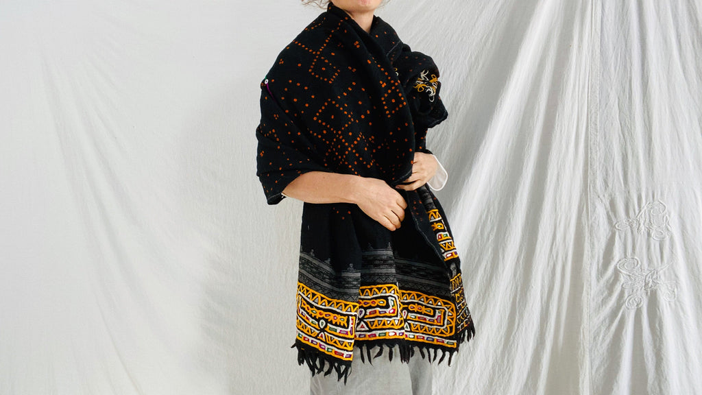 Vintage Rabari Wool Shawl And Throw. Embroidered, Mirrorwork 0268