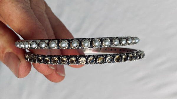 Pearl & Topaz Sterling Silver Bangles. India