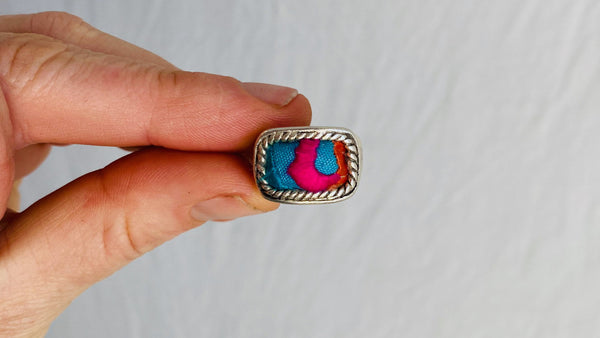 Hmong Silk Embroidered Ring. Adjustable